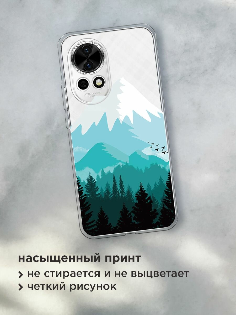 Чехол на Huawei Nova 12/Nova13 / Хуавей Нова 12/Нова 13 с принтом "Синяя снежная гора", прозрачный — фото 1
