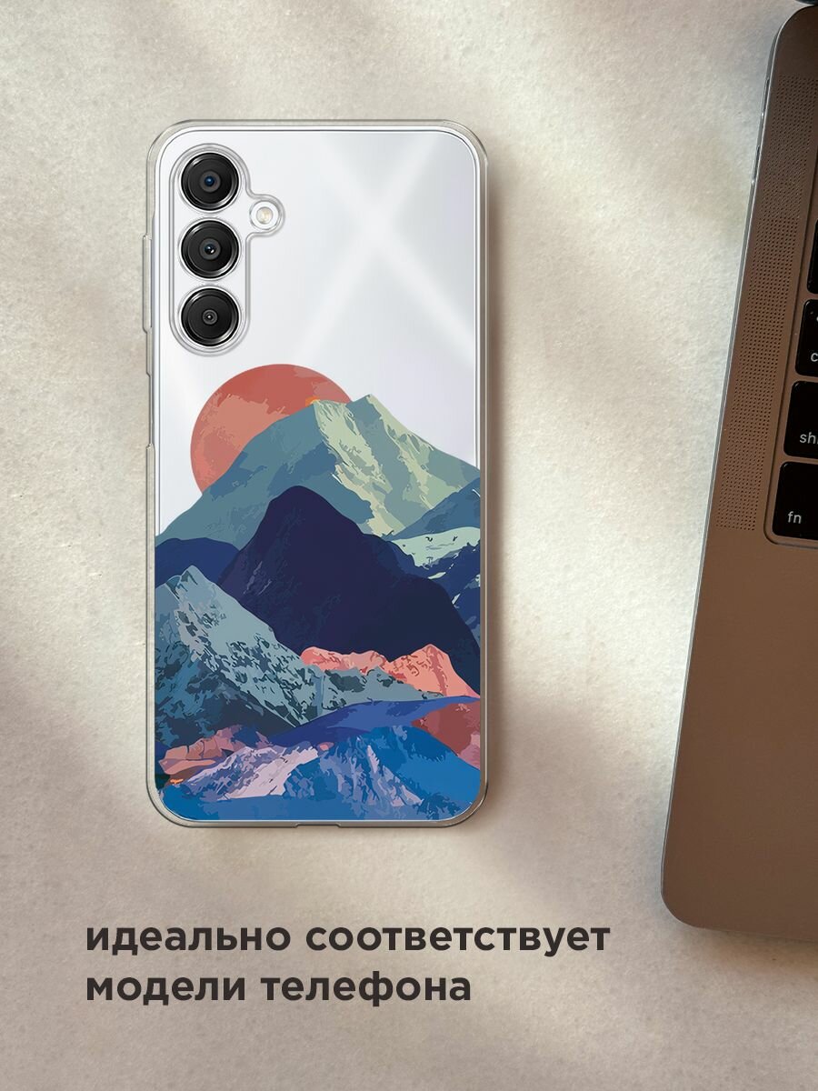Чехол на Samsung Galaxy A16 / Самсунг А16 с принтом "Закат в снежных горах", прозрачный — фото 1
