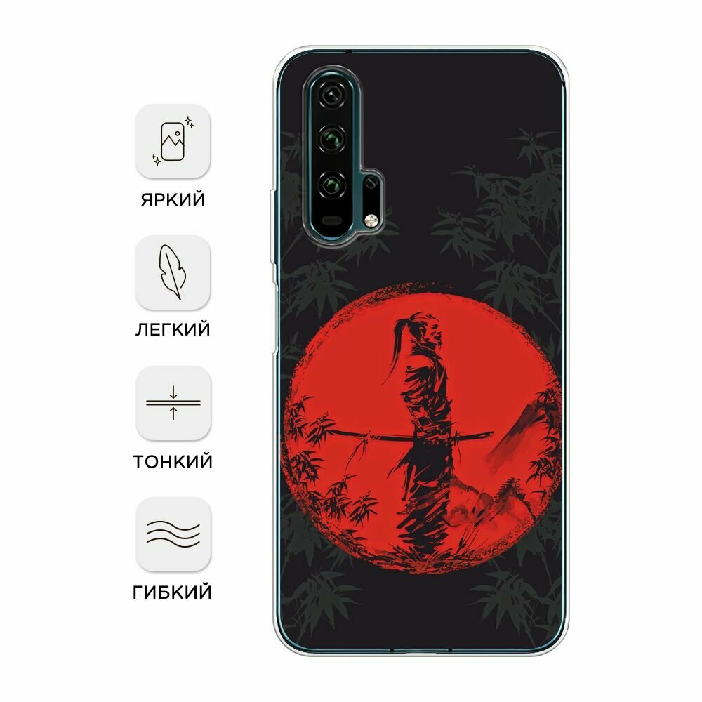 Чехол на Honor 20 Pro / Хонор 20 Про с принтом "Самурай на красном фоне" — фото 1
