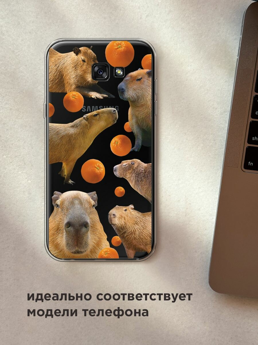 Чехол на Samsung Galaxy A7 2017 / Самсунг Галакси А7 2017 с принтом "Капибара и апельсины", прозрачный — фото 1