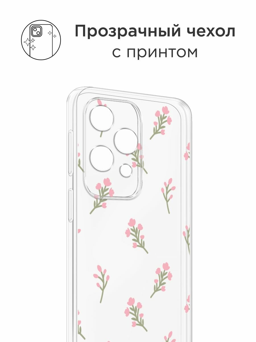 Чехол на Honor X6c / Хонор X6c с принтом "Цветущие веточки", прозрачный — фото 1