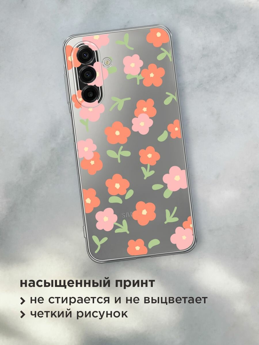 Чехол на Samsung Galaxy A17 / Самсунг А17 с принтом "Красные цветочки рисунок", прозрачный — фото 1