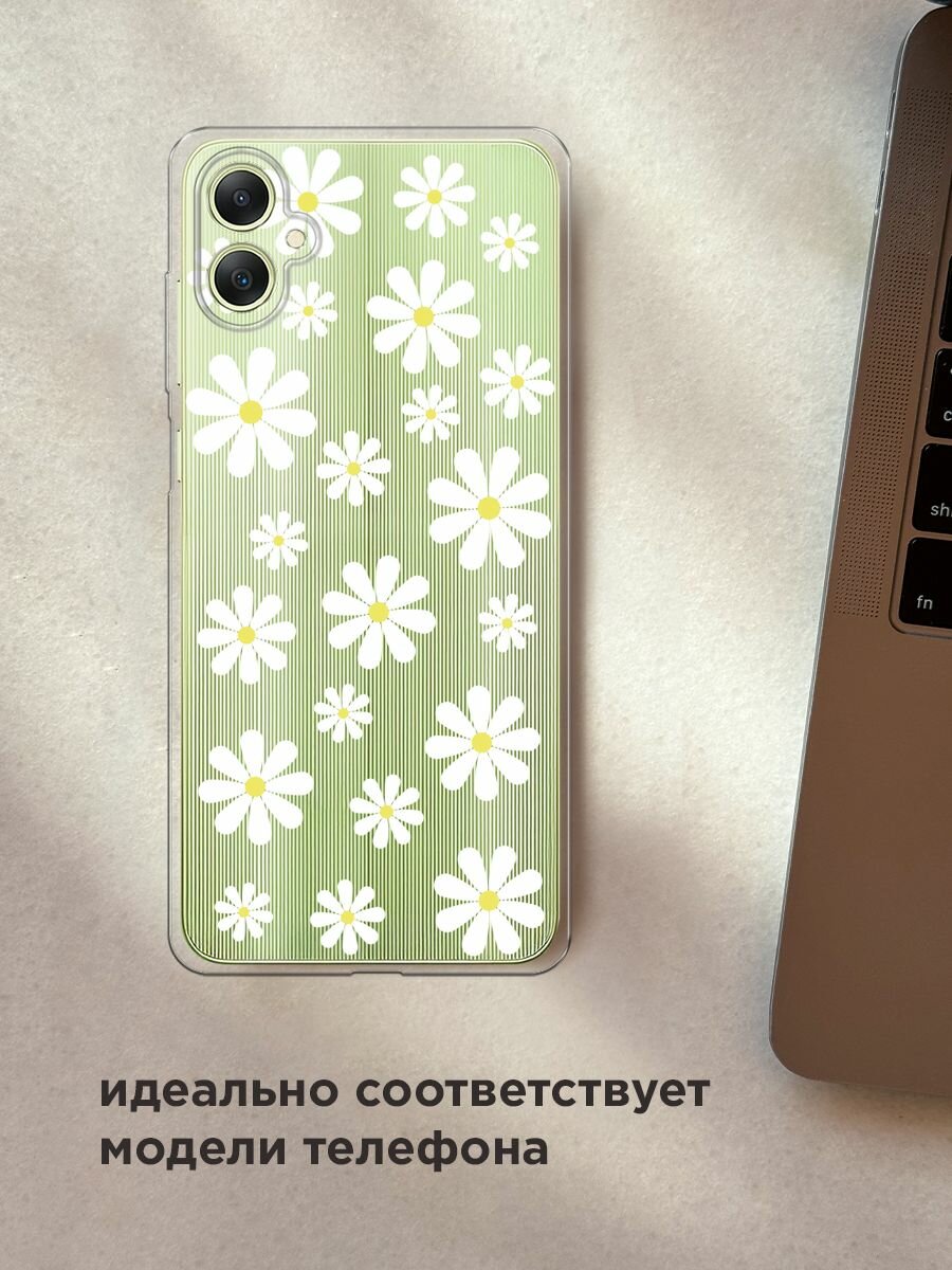 Чехол на Samsung Galaxy A06 / Самсунг Галакси А06 с принтом "Большие ромашки", прозрачный — фото 1