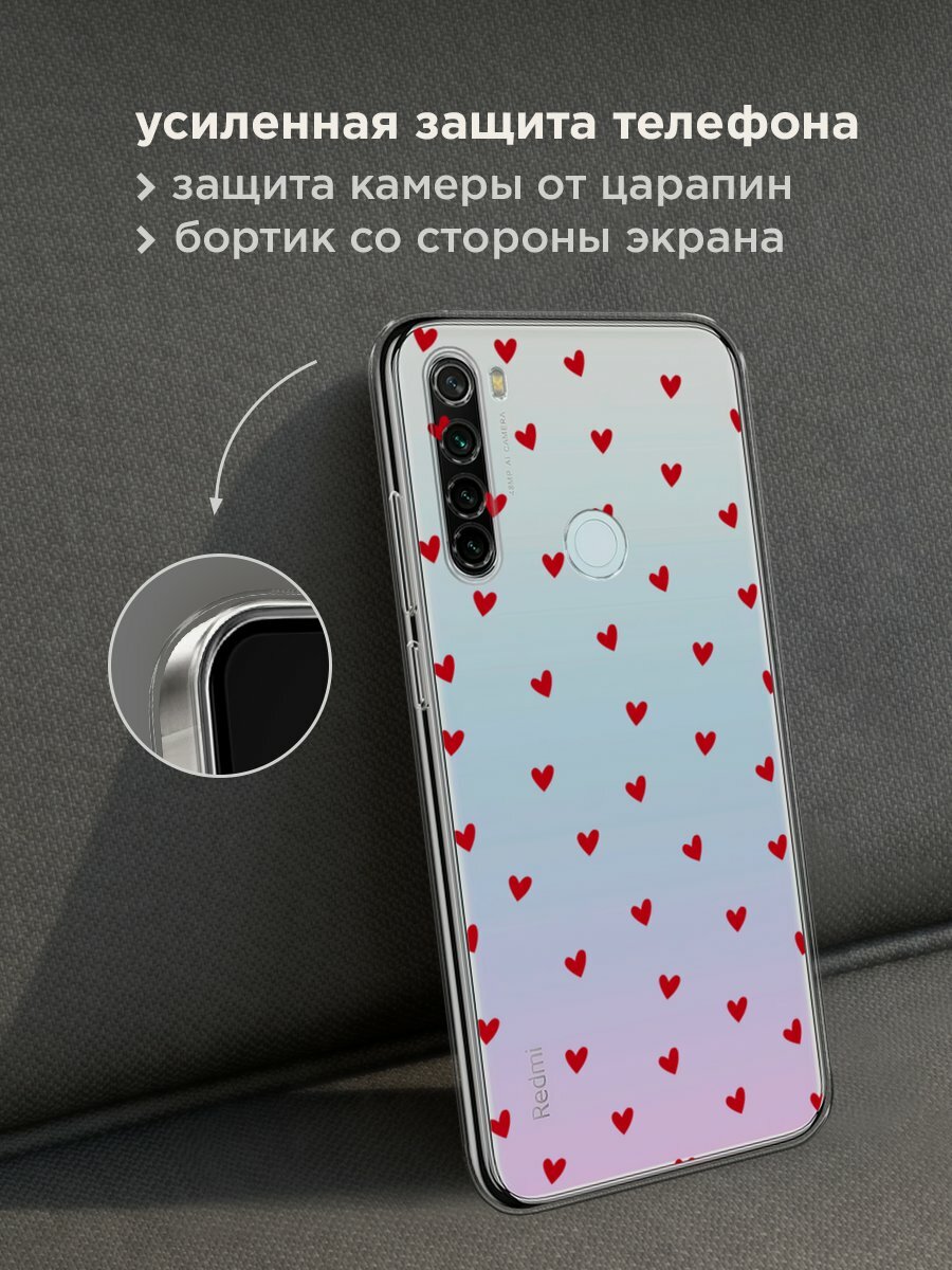 Чехол на Xiaomi Redmi Note 8T / Сяоми Редми Нот 8Т с принтом "Red hearts", прозрачный — фото 1