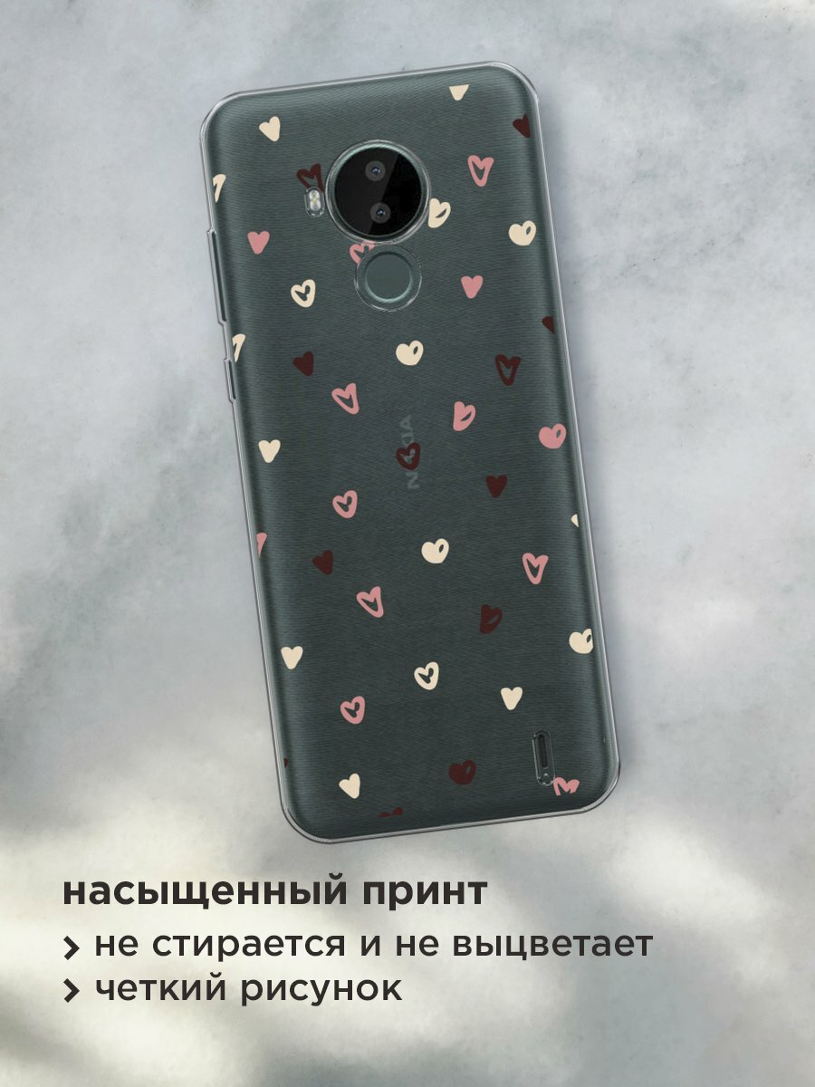 Чехол на Nokia C30 / Нокия C30 с принтом "Сердечки паттерн рисунок", прозрачный — фото 1