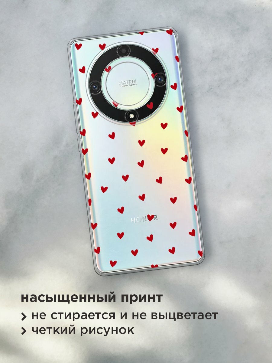 Чехол на Honor X9A / Хонор X9A с принтом "Red hearts", прозрачный — фото 1