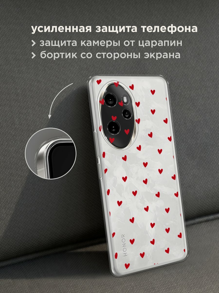 Чехол на Honor 100 Pro / Хонор 100 Про с принтом "Red hearts", прозрачный — фото 1