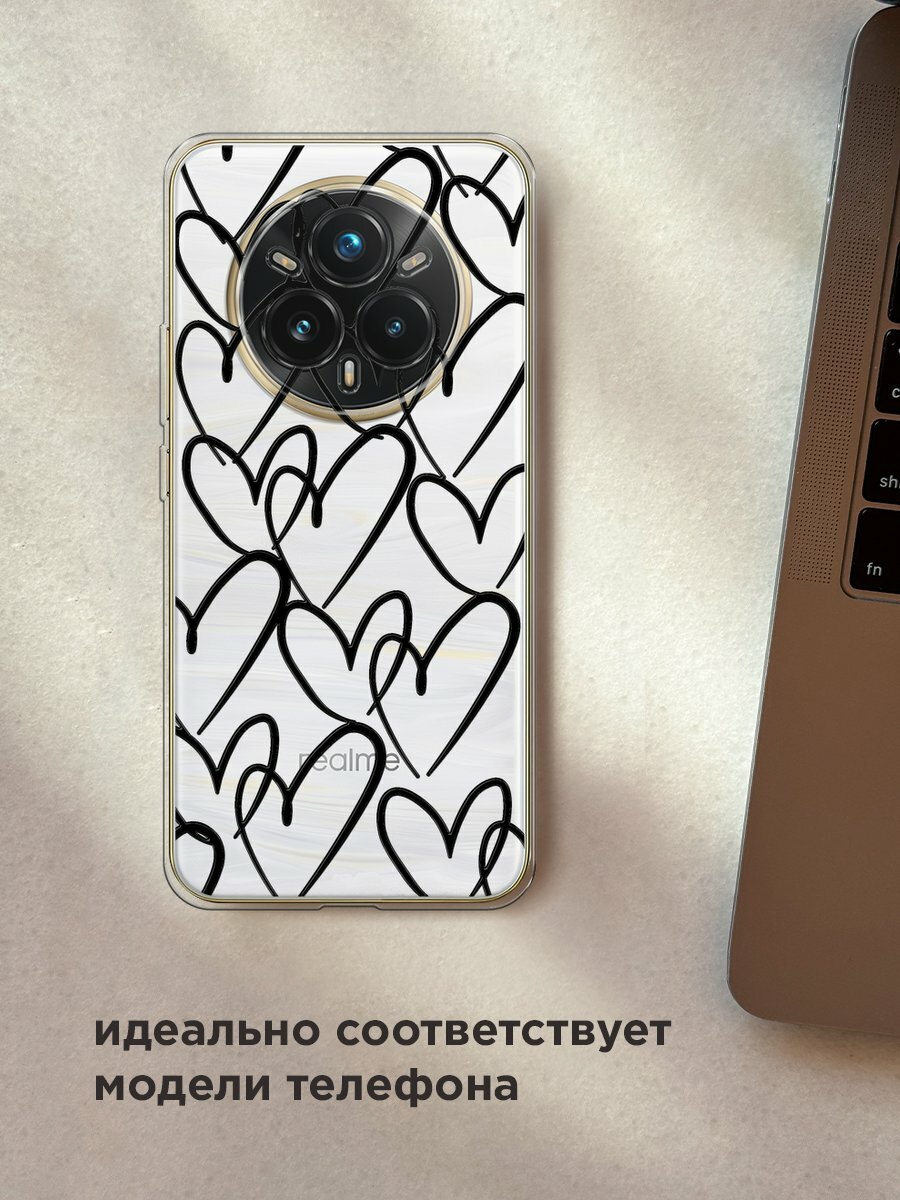 Чехол на Realme 14 Pro+ / Реалми 14 Про+ с принтом "Hearts doodle black 1" — фото 1