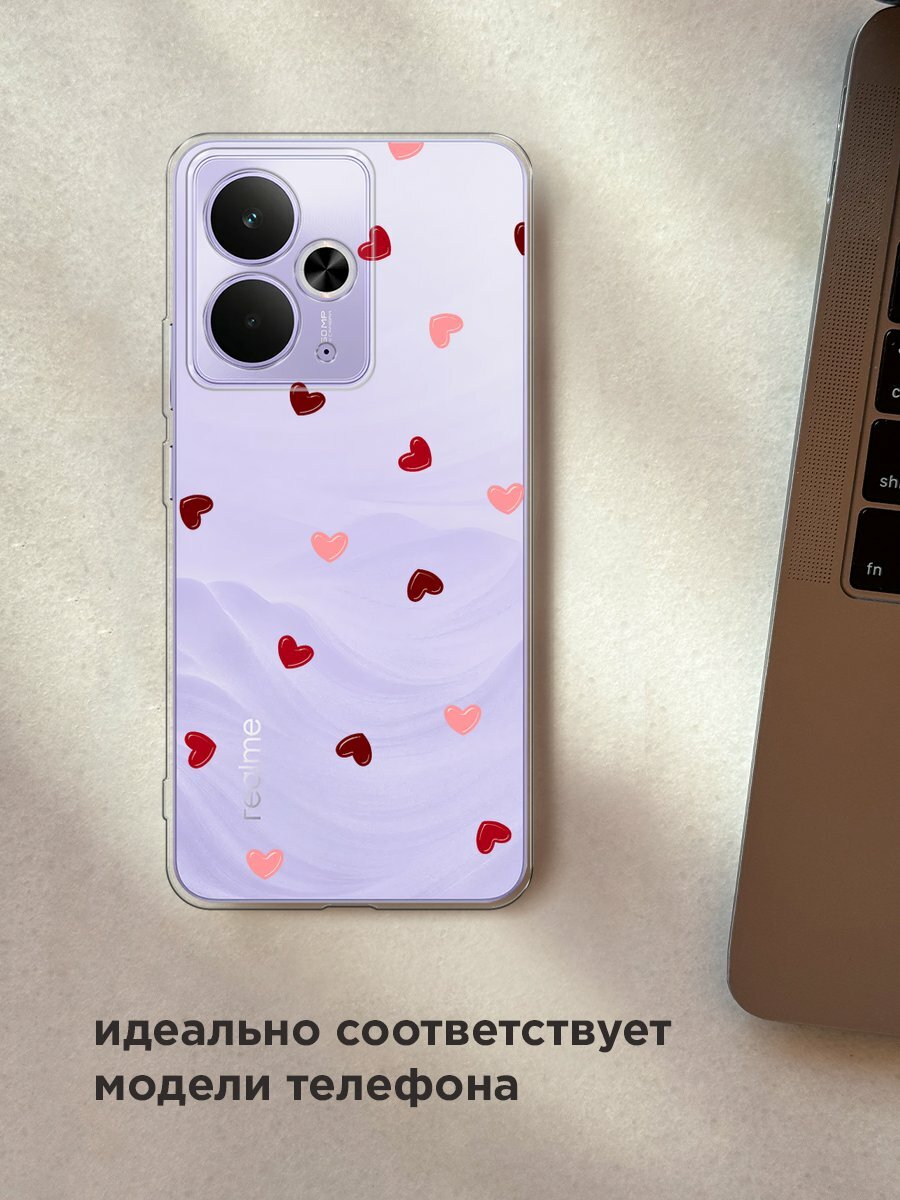 Чехол на Realme 14T / Реалми 14Т с принтом "Бордовые сердечки 2" — фото 1
