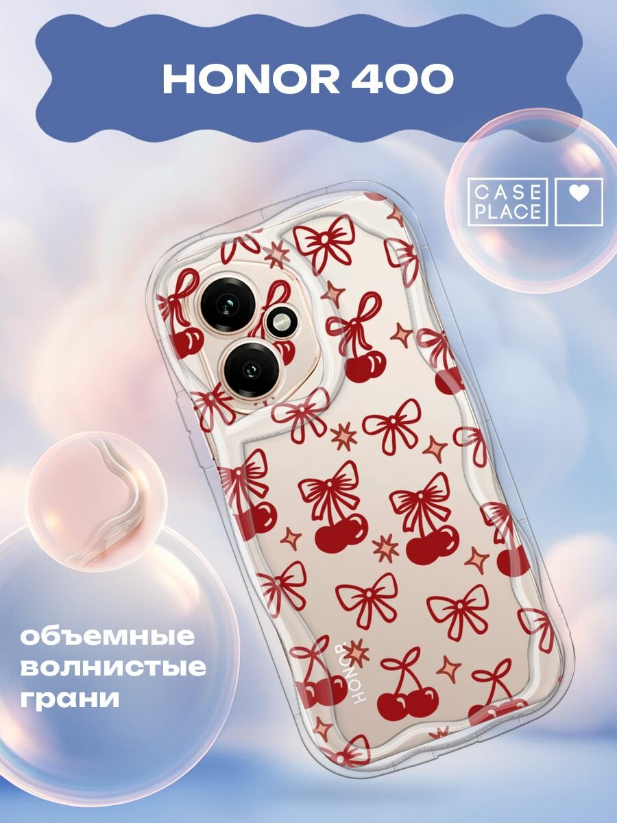 Чехол на Honor 400 / Хонор 400 с принтом "Вишня с бантиком", прозрачный