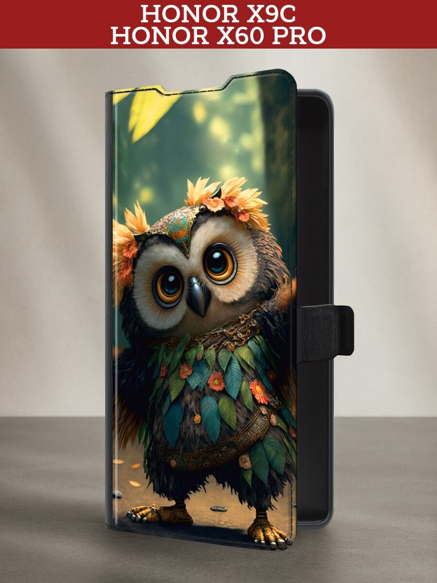 Чехол-книжка на Honor X9C/Honor X60 Pro / Хонор Х9С/Хонор Х60 Про с рисунком "Тропическая сова"