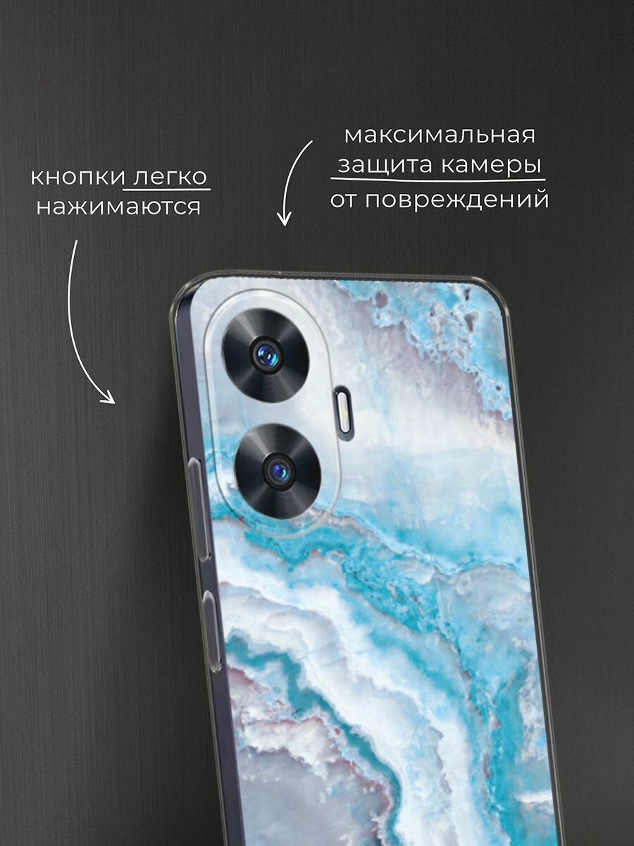 Чехол на Realme C55 / Реалми C55 с принтом "Нежно-голубой мрамор" — фото 1