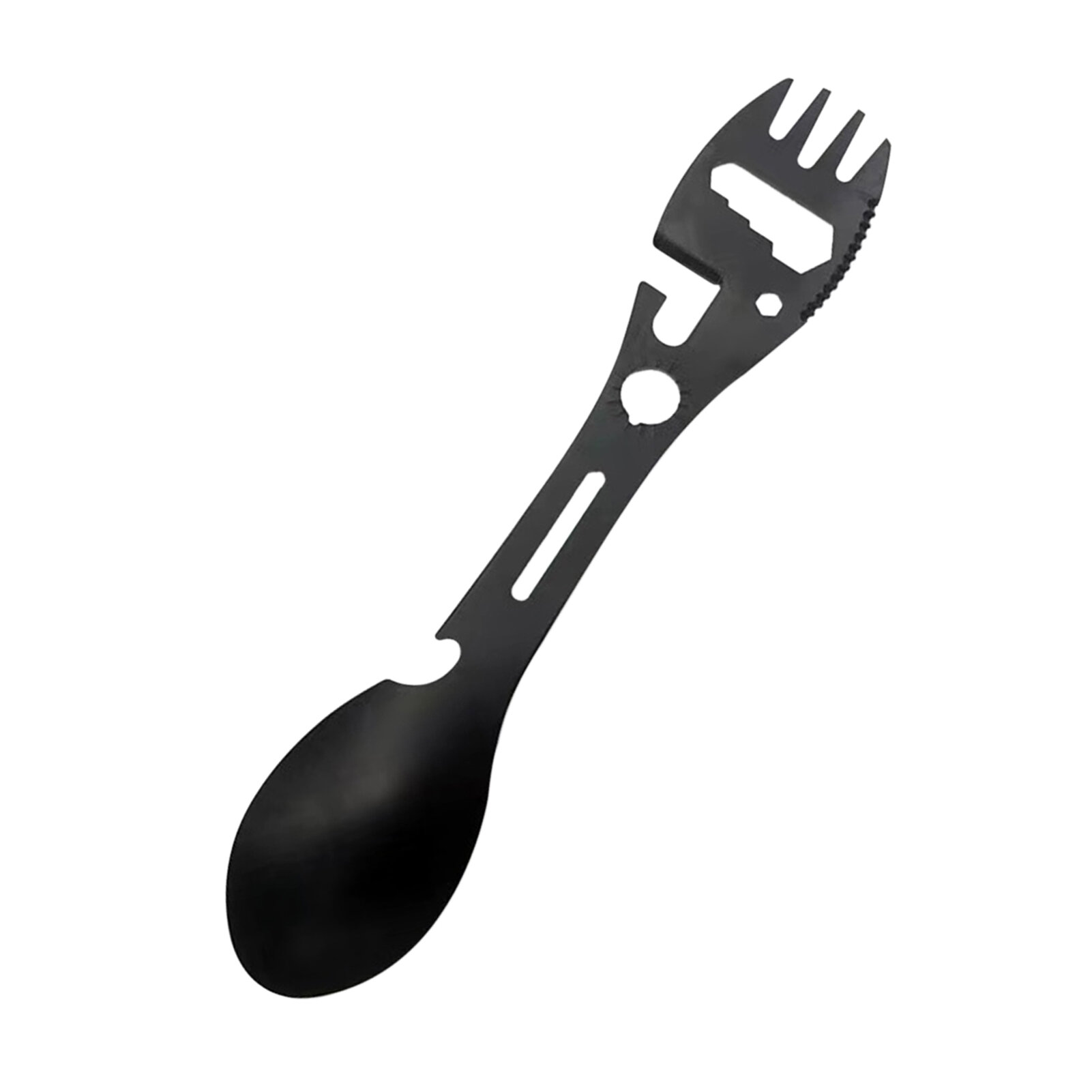 Многофункциональная ложка Spork из нержавеющей стали с бутылкооткрывателем, консервнооткрывателем и гаечным ключом для пикника, кемпинга, походов, рыбалки, черный, серебристый, 1#, 2#, 1 шт.