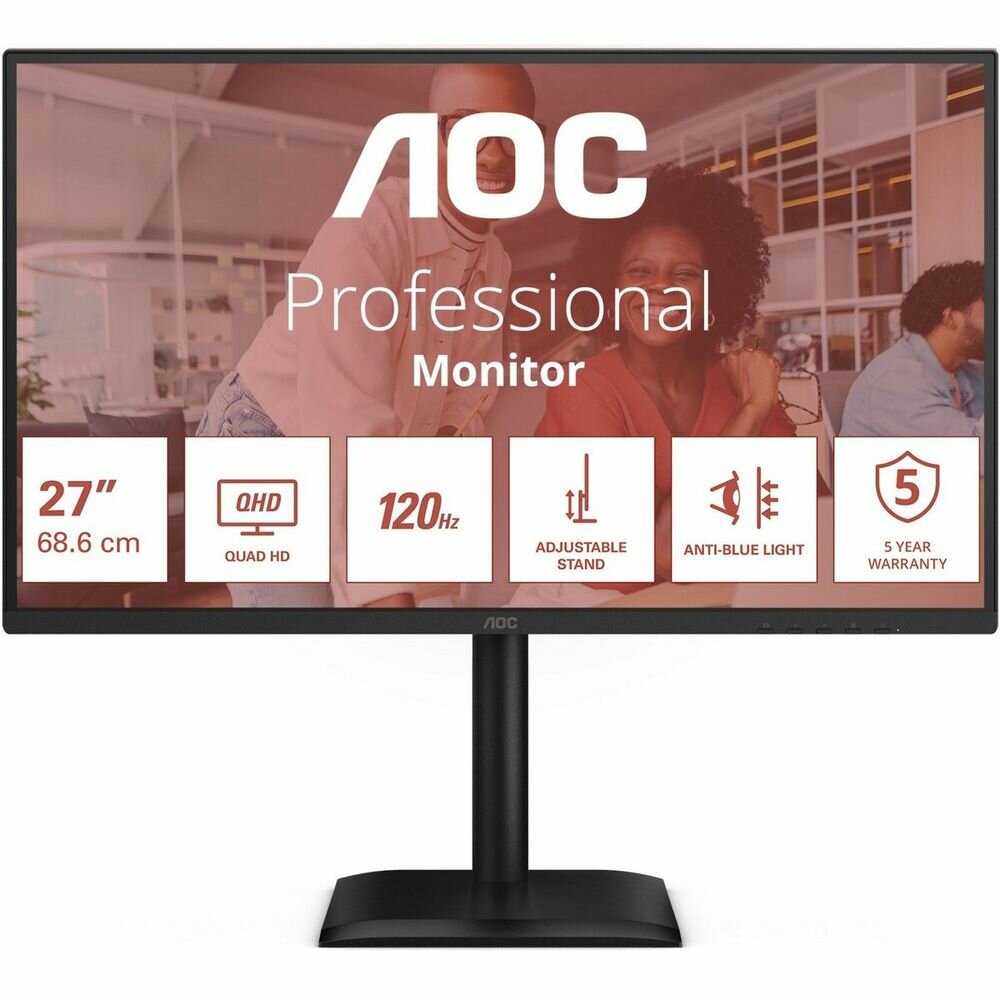Монитор 27" AOC Q27E4CV Black (IPS, 2560x1440, 120Hz, 4 ms, 178°/178°, 350 cd/m, 1500:1, +HDMI 2.0, +DisplayPort 1.4, +4xUSB 3.2, +USB Type-C (90W), +MM, +RJ45)