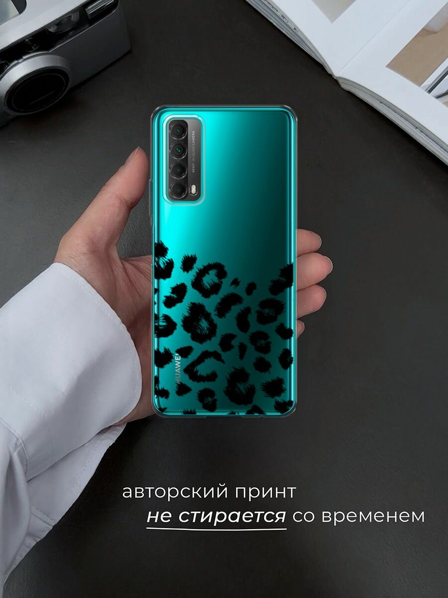 Чехол на Huawei P Smart 2021 / Хуавей П Смарт 2021 с принтом "Окрас леопарда фон черный", прозрачный — фото 1