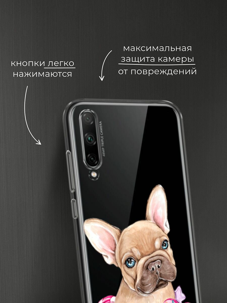 Чехол на Honor 30i / Хонор 30i с принтом "Бульдог и сладости", прозрачный — фото 1