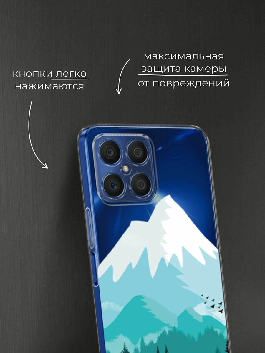 Чехол на Honor X8 / Хуавей X8 с принтом "Синяя снежная гора", прозрачный — фото 1