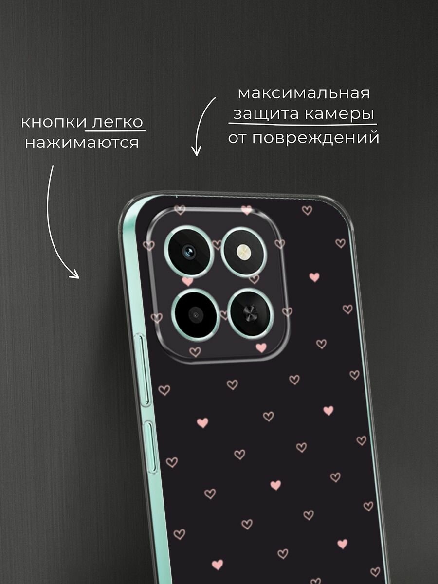 Чехол на Honor X6c / Хонор X6c с принтом "Черный фон и сердечки" — фото 1