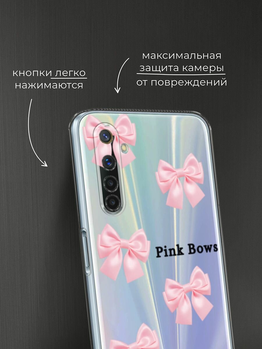 Чехол на Realme 6 / Реалми 6 с принтом "Pink Bows", прозрачный — фото 1