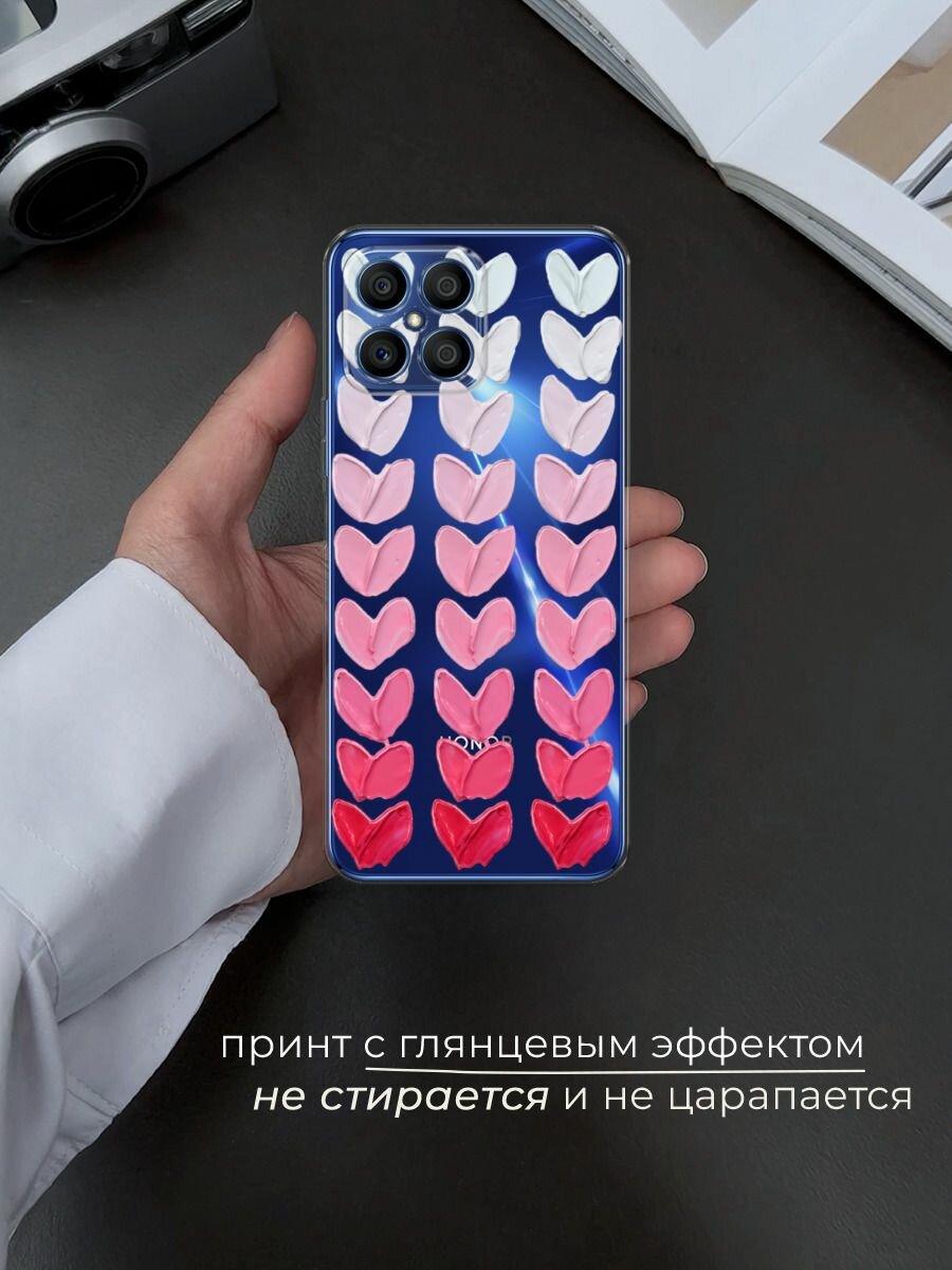 Чехол на Honor X8 / Хуавей X8 с принтом "Градиент из сердечек" — фото 1