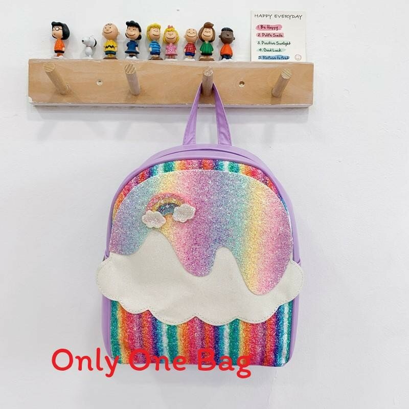Рюкзак детский с узором единорог и пайетками с милым животным дизайном для малышей фиолетовые полоски