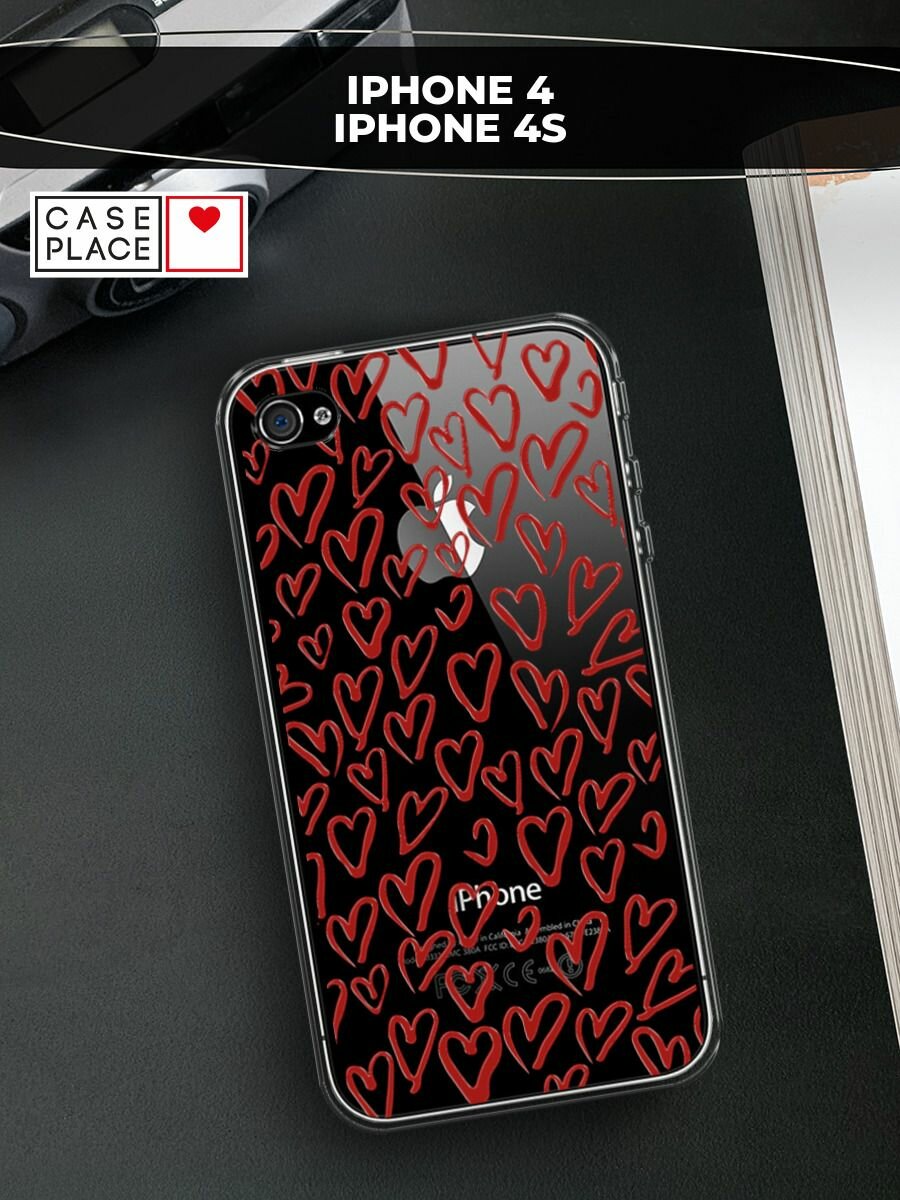 Чехол на Apple iPhone 4/4S / Айфон 4/4S с принтом "Легкие бордовые сердечки"