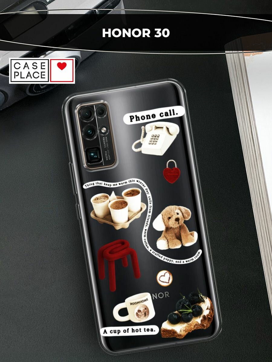 Чехол на Honor 30 / Хонор 30 с принтом "Phone call", прозрачный