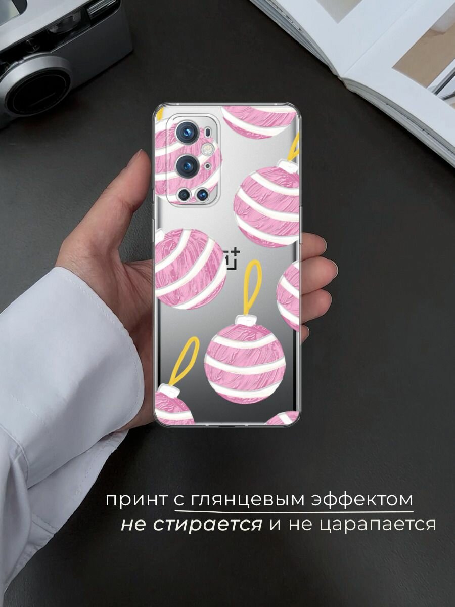Чехол на OnePlus 9 Pro / ВанПлас 9 Про с принтом "Розовые новогодние шарики 3" — фото 1