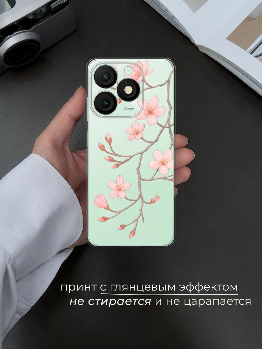 Чехол на Itel A50 / Ител А50 с принтом "Веточка распускающейся сакуры 2" — фото 1