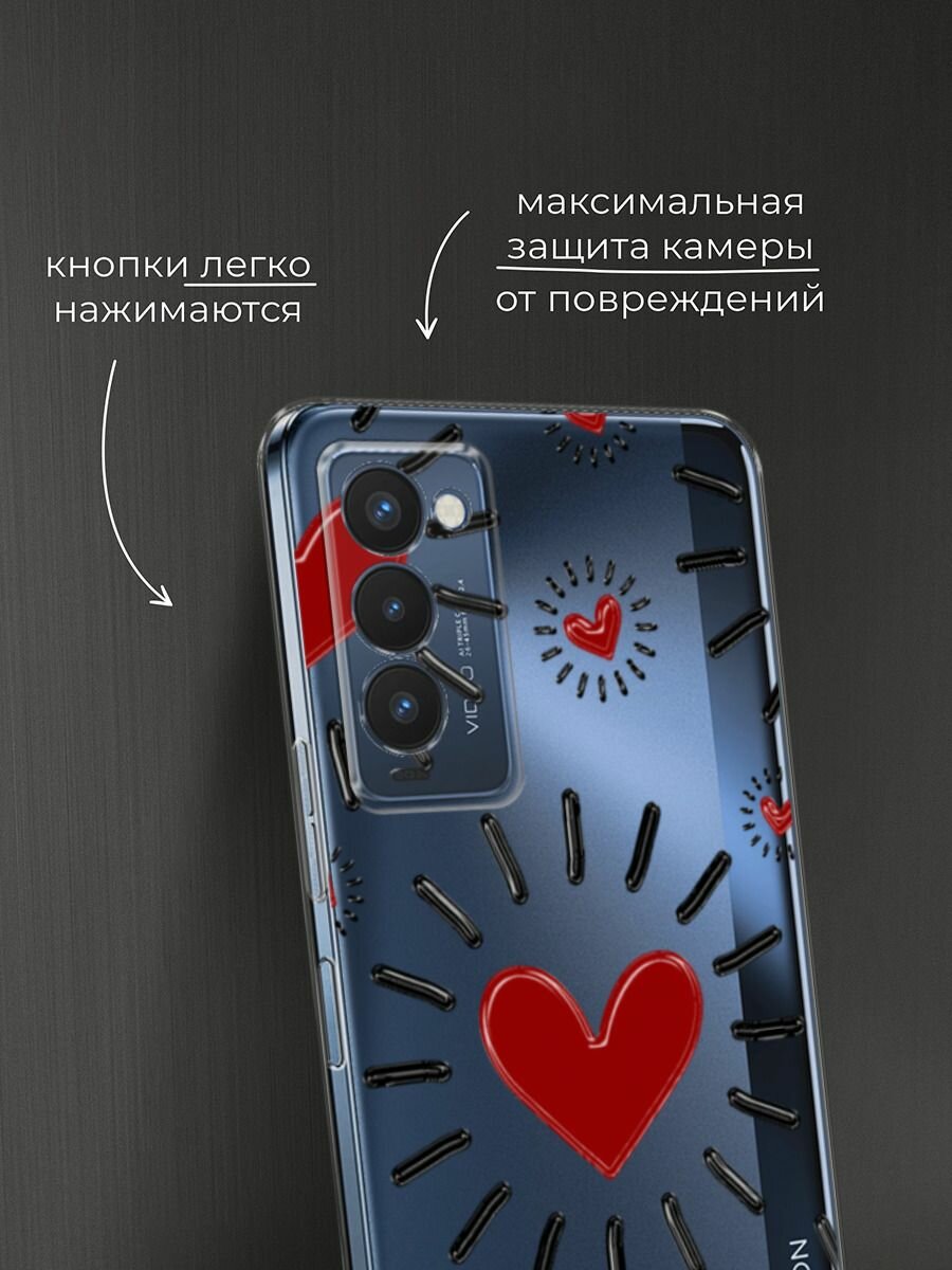 Чехол на Tecno Camon 18P / Техно Камон 18Р с принтом "Бордовые сердца паттерн" — фото 1
