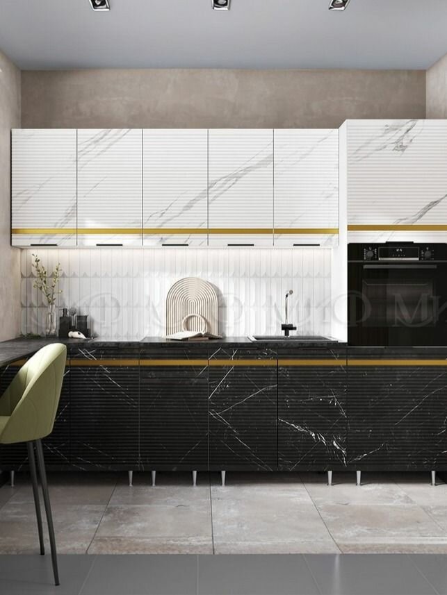 Кухонный гарнитур Милена 2,6м мрамор белый/блек софт со столешницей миф