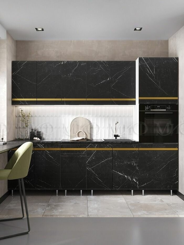 Кухонный гарнитур Милена 2,6м мрамор блек софт со столешницей миф