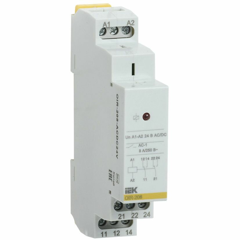 Реле промежуточное ONI OIR, 2 контакта, 8А, 24 В, AC-DC