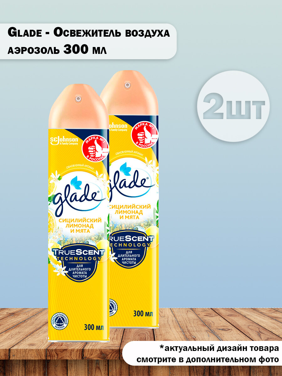 Набор 2 шт Glade - Освежитель воздуха Сицилийский лимонад и мята аэрозоль 300 мл