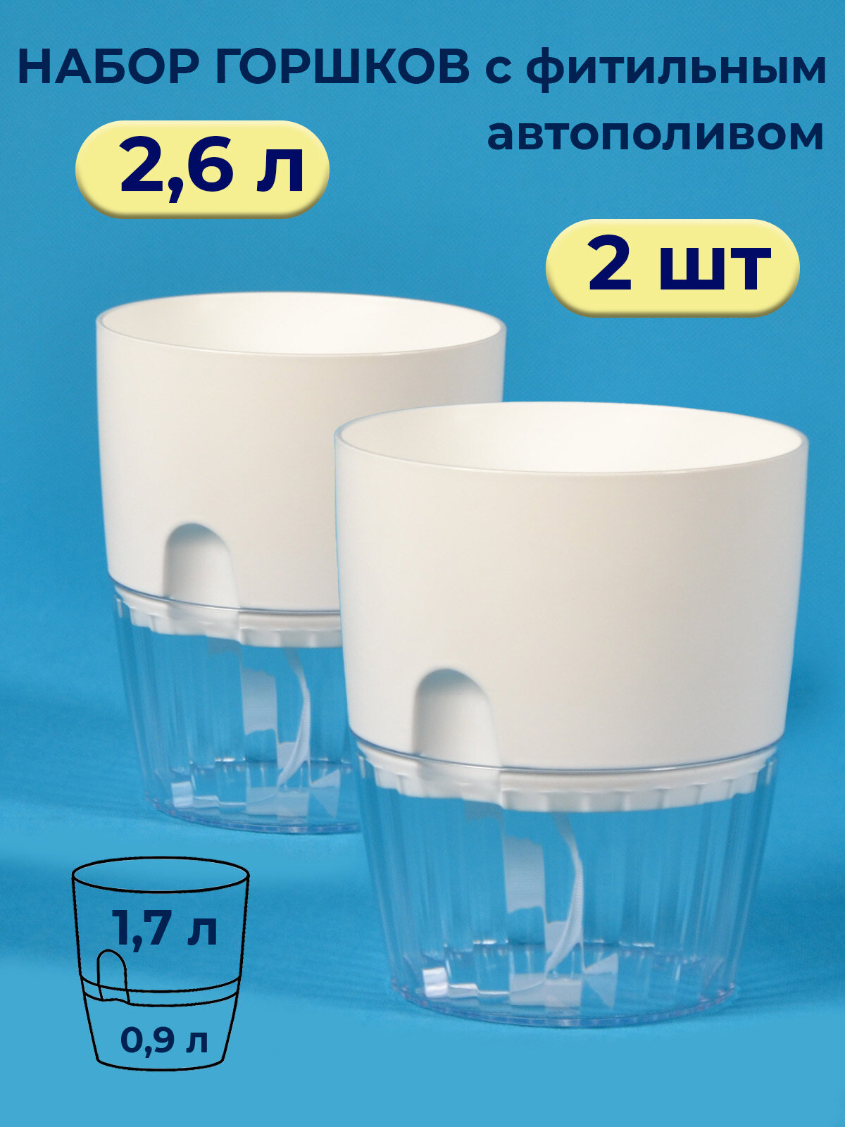 Горшок для цветов комнатных 2 л + кашпо 0,9л / 2 шт в наборе