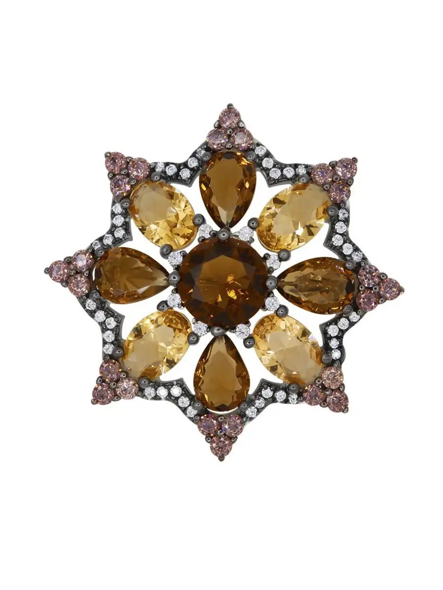 Брошь, серебро, 925 проба, фианит