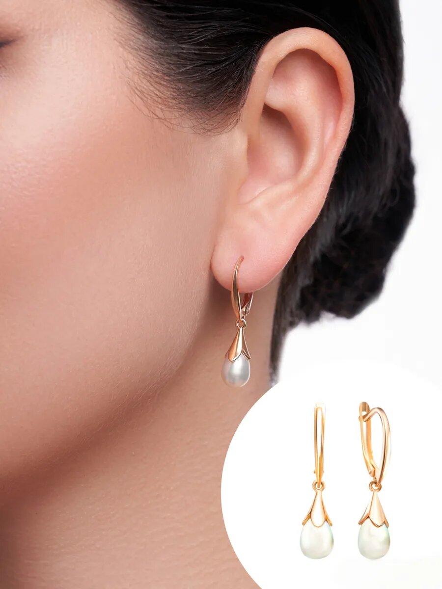 Серьги с подвесками, серебро, 925 проба, золочение, жемчуг культивированный