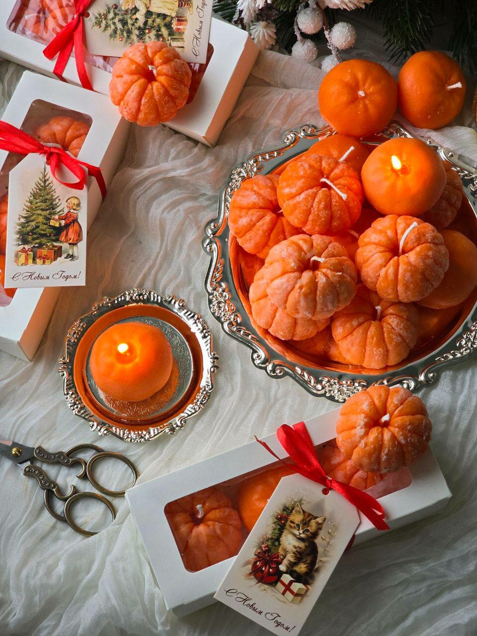 Свечи ароматические мандарины, восковые, ароматические, свечи декоративные, интерьерные, аромат мандаринов