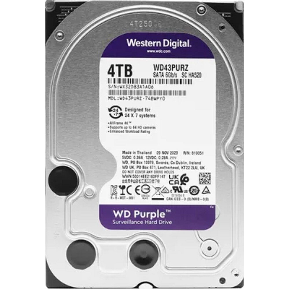 Жесткий диск 4TB WD Purple (WD43PURZ) Serial ATA III, 5400- rpm, 256Mb, 3.5"