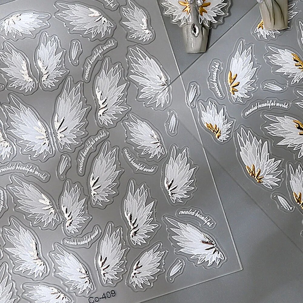 Наклейки на ногти Felaxuu Крылья ангела, Silver