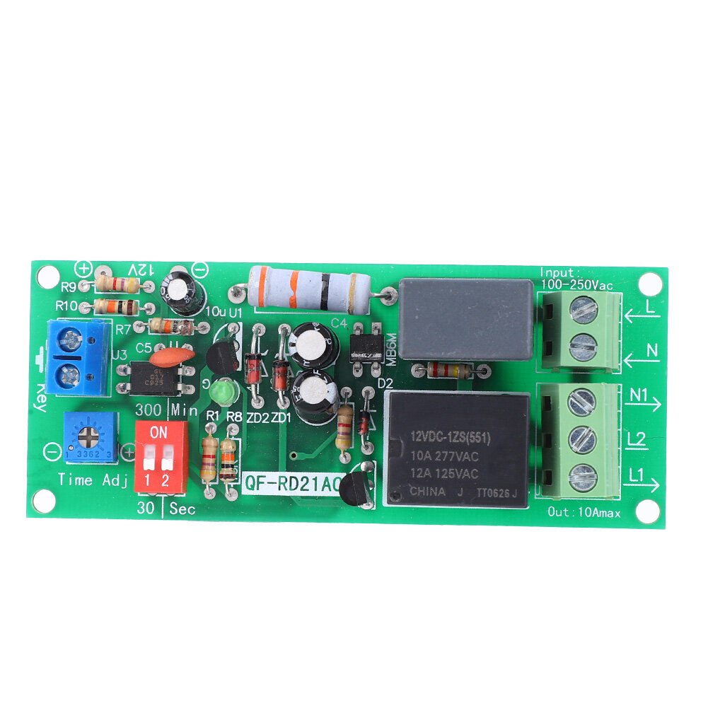 100-220V AC Delay Off Time Relay Module Timer Switch Board 0-300min