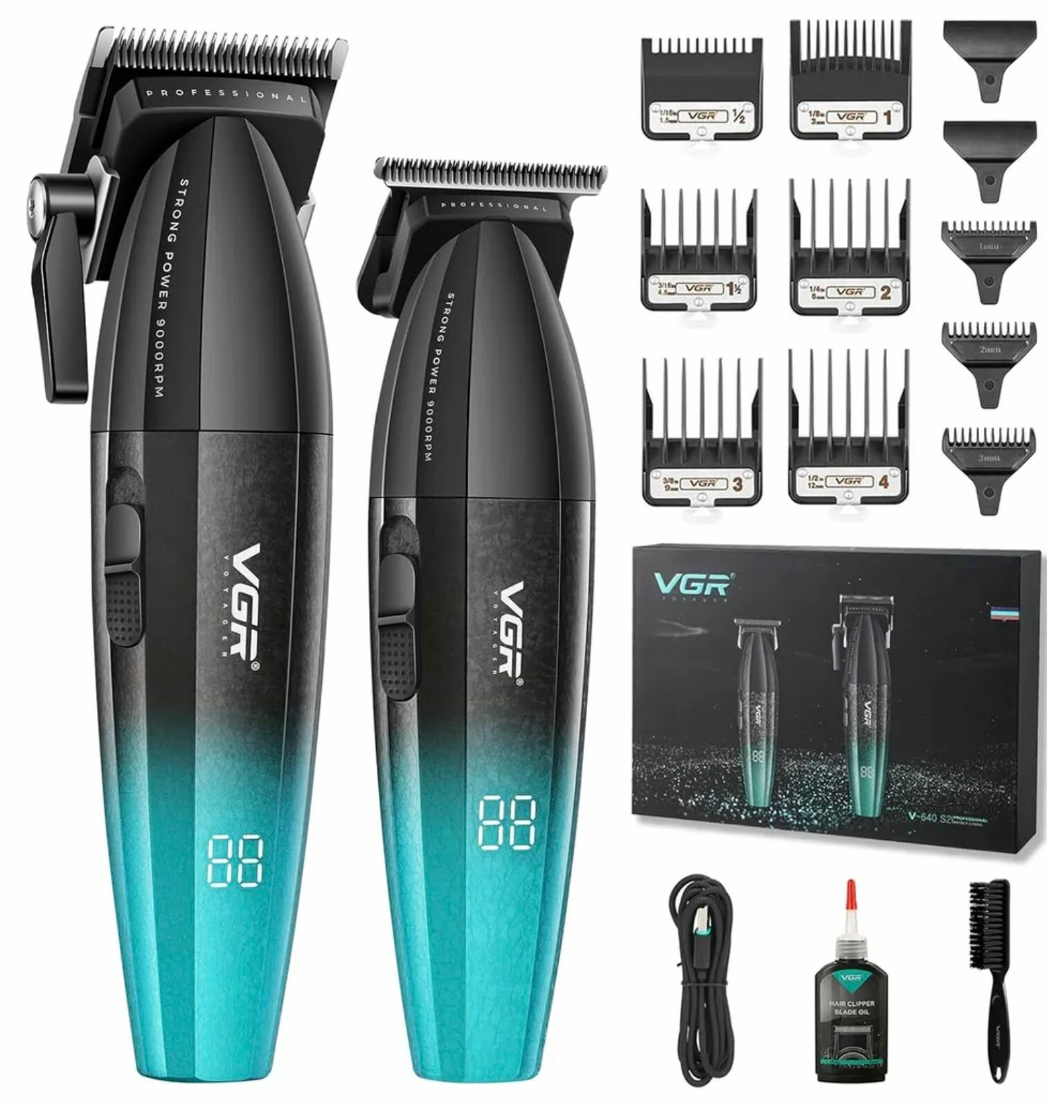 Набор для стрижки 2 в 1 / машинка для волос и триммер для бороды профессиональный с насадками / VGR V640