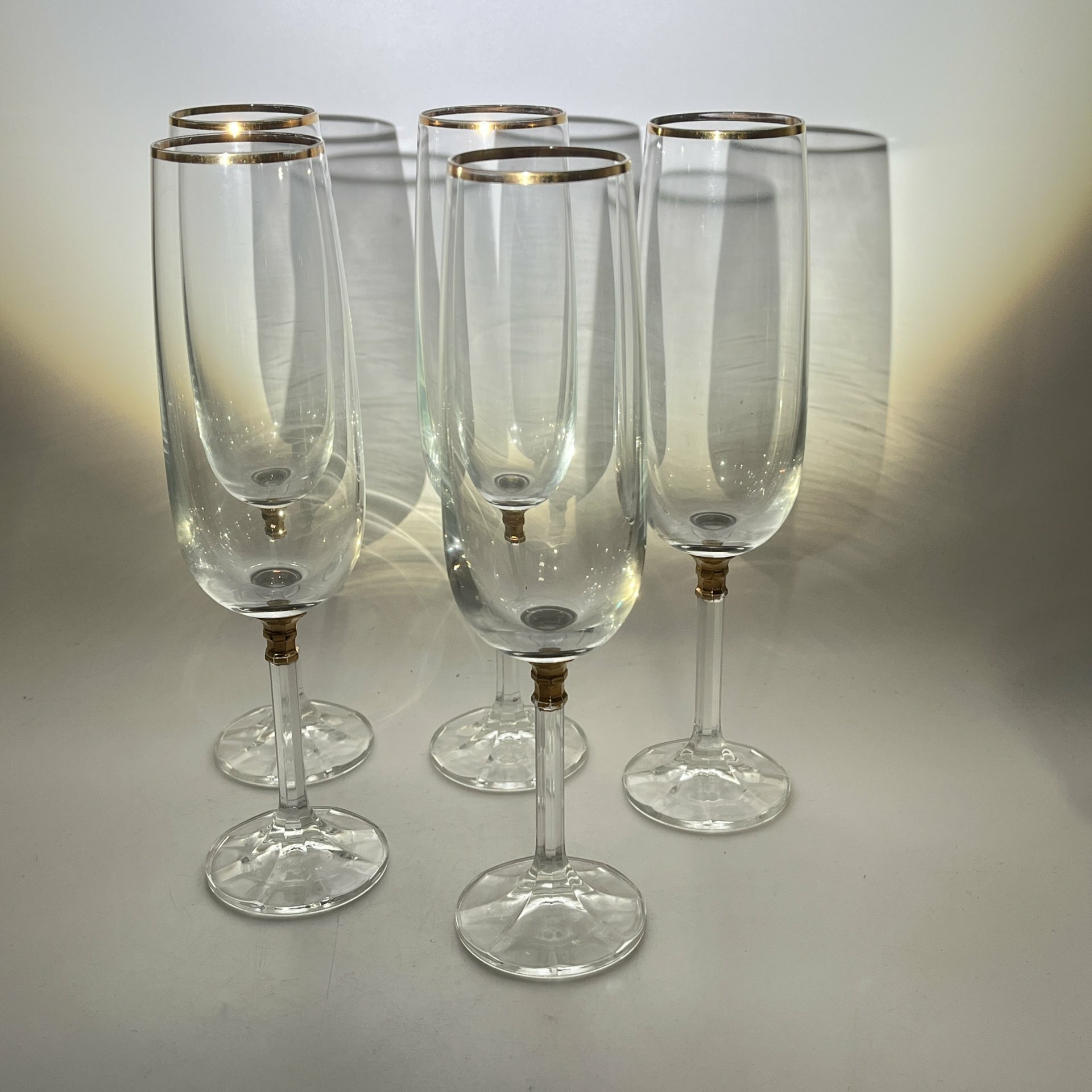 Набор бокалов на 5 персон с золоченым декором, стекло, золочение, СССР, 1970-1980 гг.