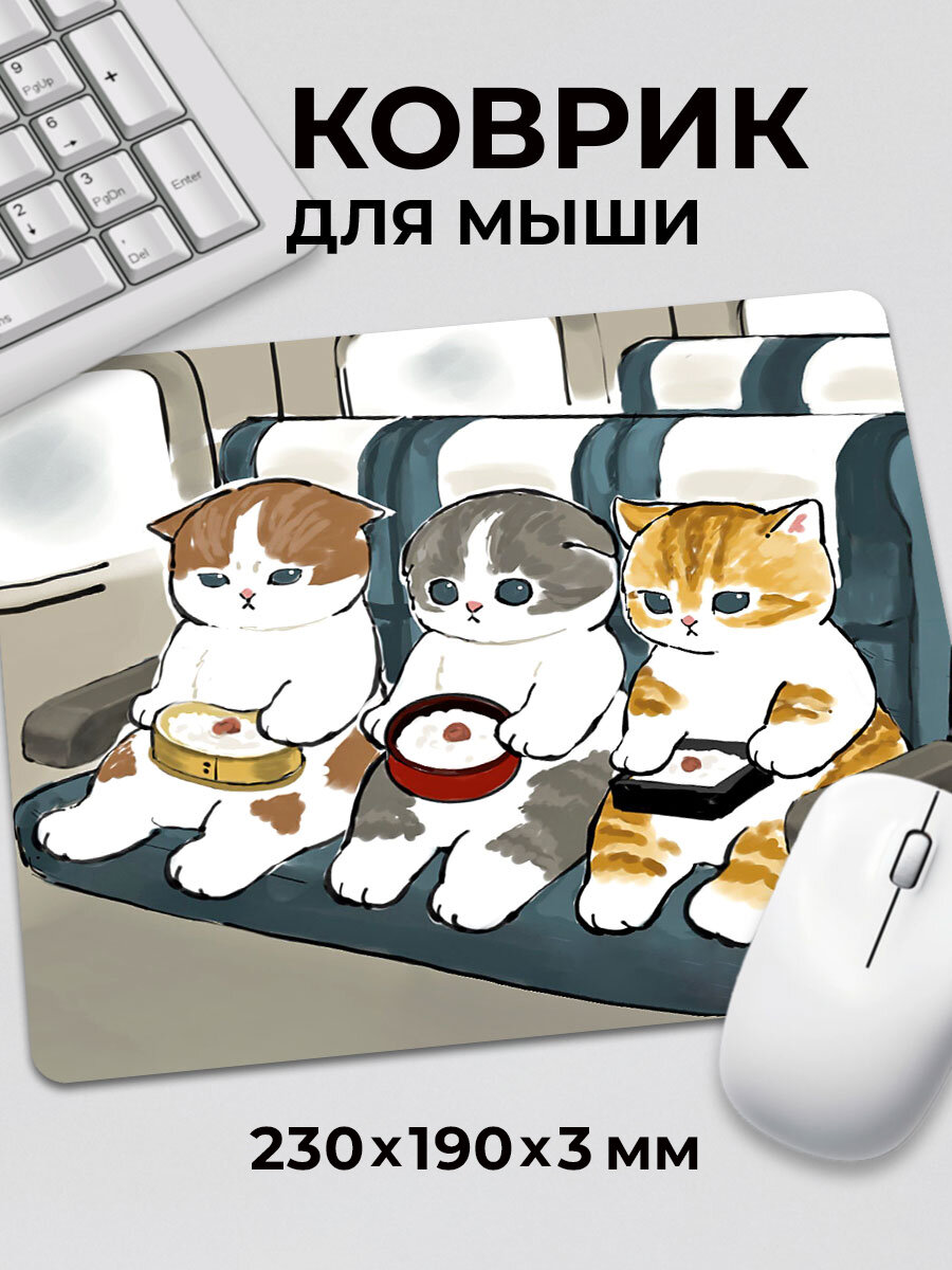 Коврик для мышки мем прикол Котики сидят в самолете с рисом