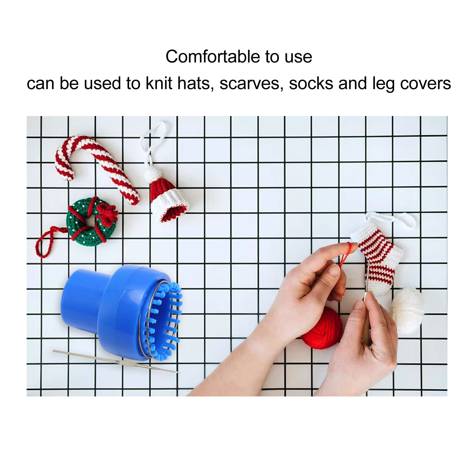 Мини-вязальная машина, синий эргономичный дизайн, функция автоматического выпуска, ткацкий станок для вязания крючком