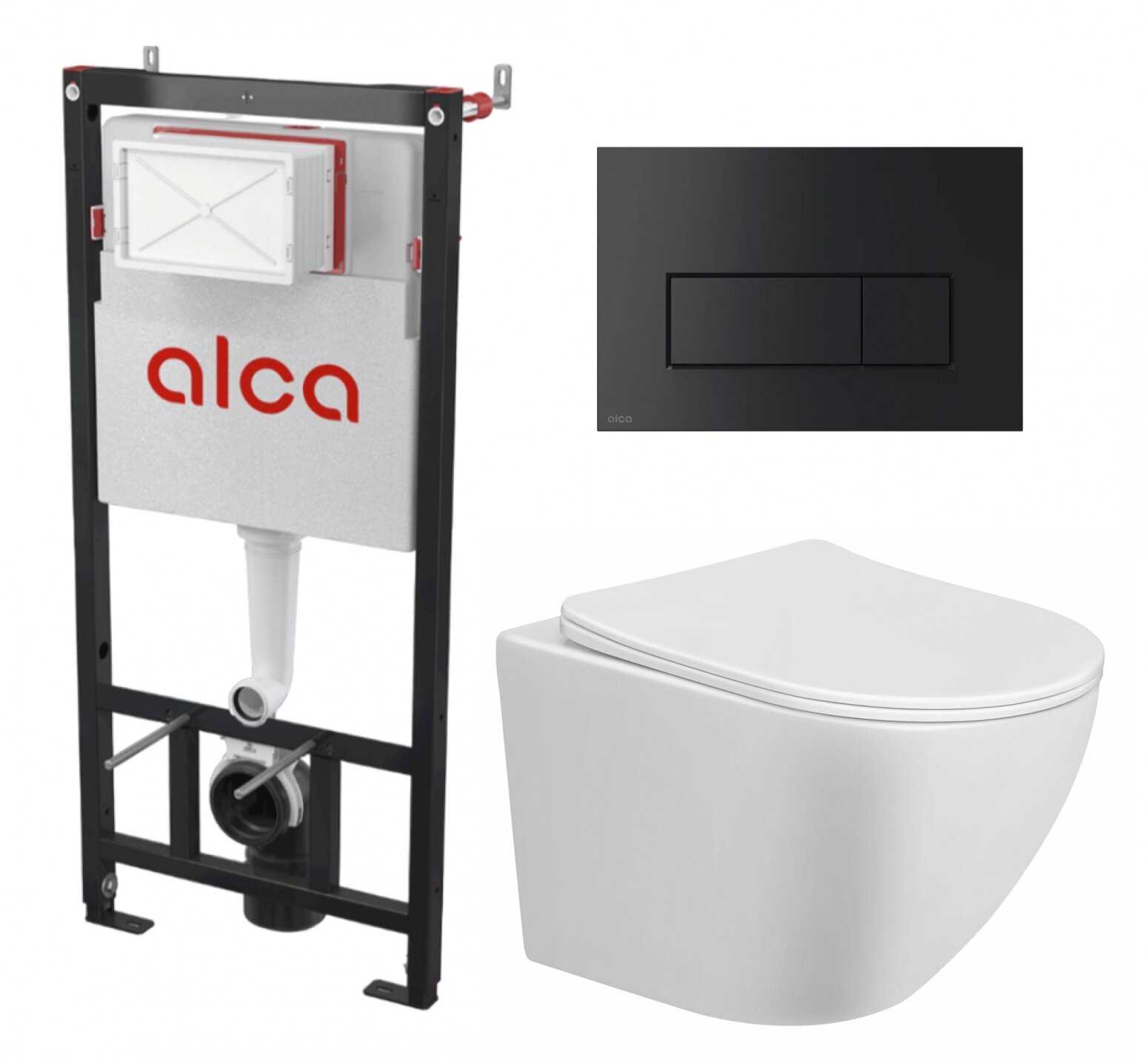 Комплект 3 в 1 инсталляция AlcaPlast + Унитаз подвесной Taliente Amato AM25010 + кнопка черная