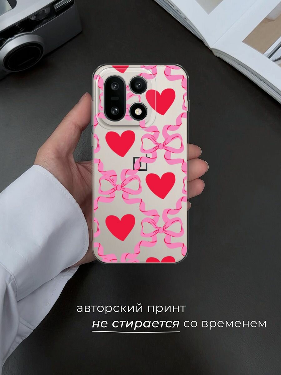 Чехол на OnePlus 15 / Ван Плас 15 с принтом Hearts and ribbons 2, прозрачный — фото 1