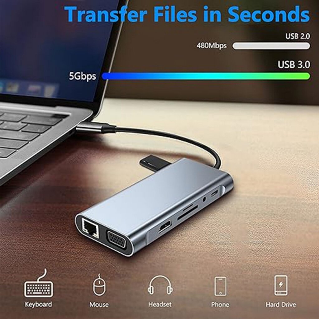 11 в 1, Type C — HDTV, RJ45, USB 3.0, слот для картридера, порт 3,5 мм, 87 Вт