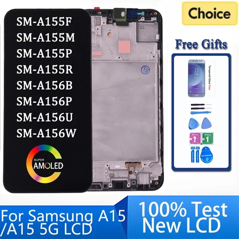 A15 4G AMOLED для Samsung A15 4G SM-A155F ЖК-дисплей с цифровым преобразователем сенсорного экрана в сборе для Samsung A15 5G A156 SM-A156B ЖК-дисплей 6.36 OLED No Frame