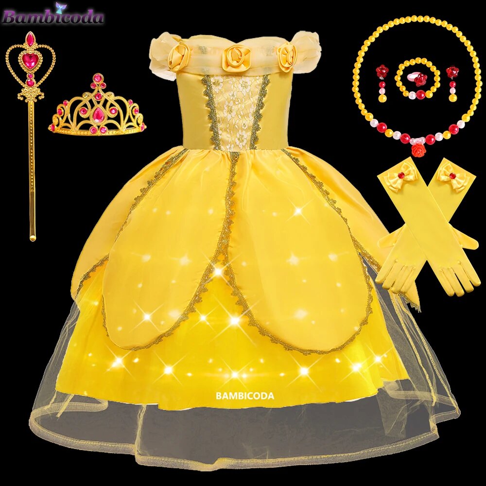 Светящееся платье Белль BAMBICODA для девочек Желтый, 7-8T(140), a4-3-led